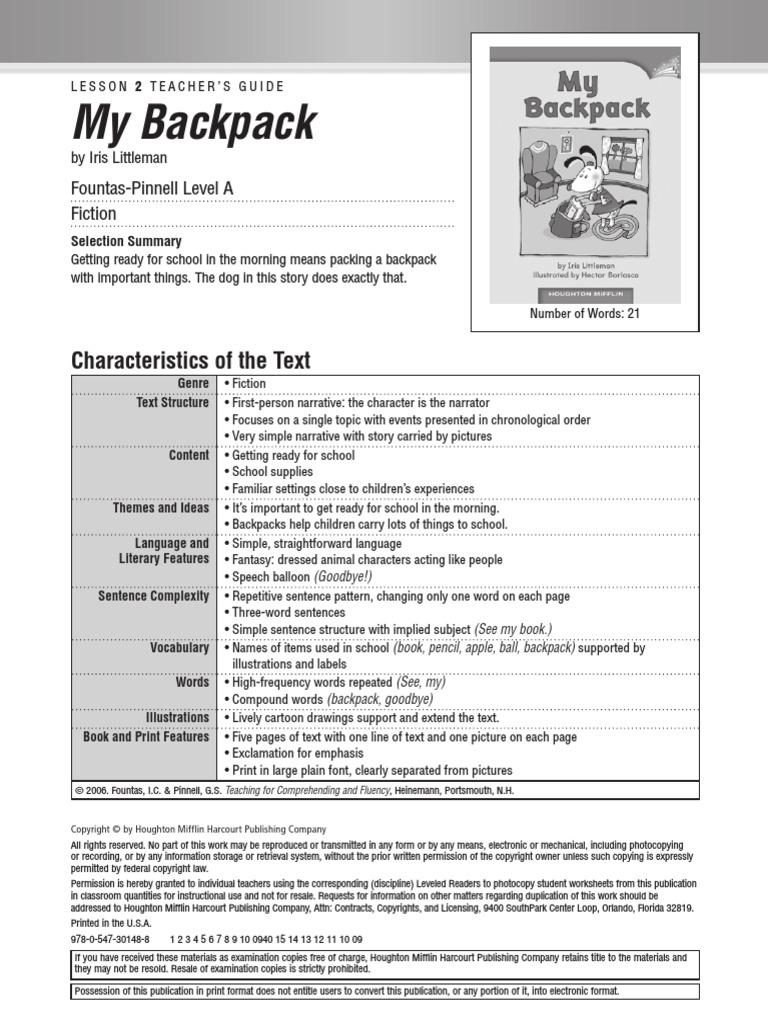 My Backpack: Characteristics of The Text | Download Free PDF | Reading ...