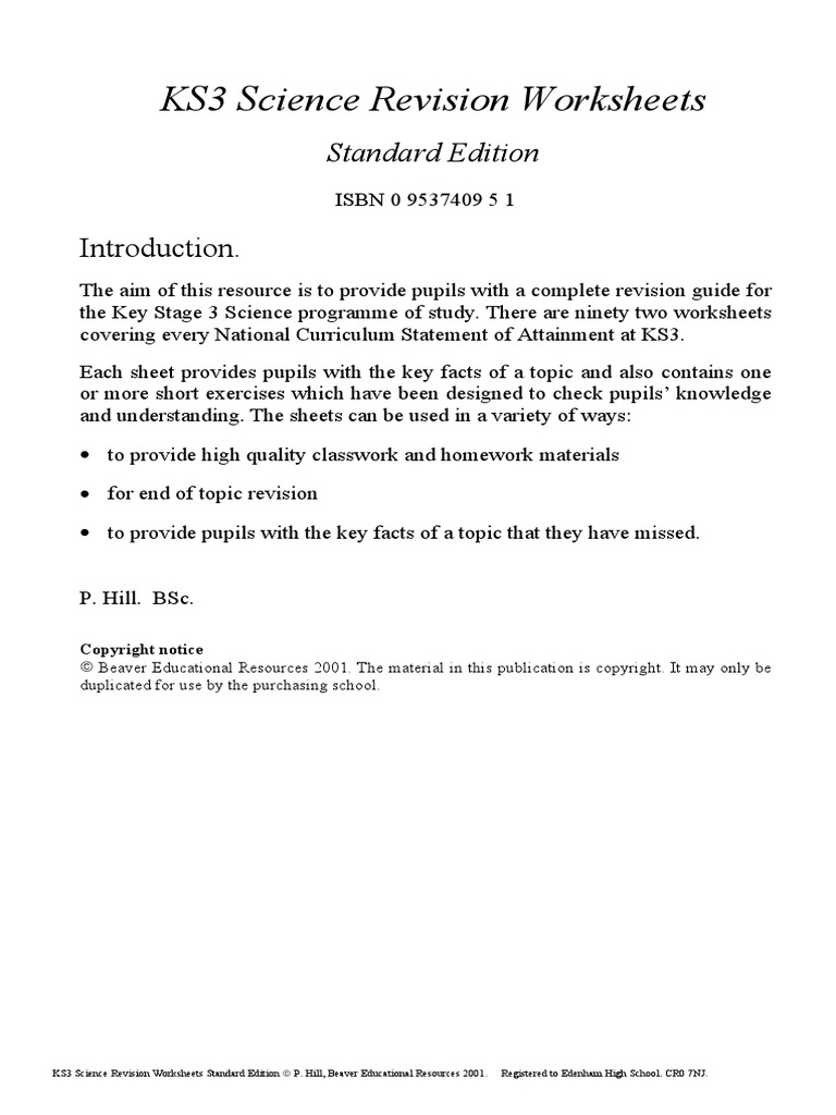 KS3 Science Revision - Worksheets With Answers | PDF | Reproductive ...