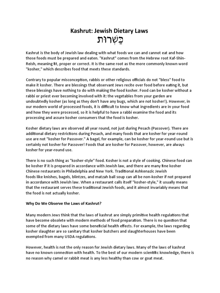 Kashrut - Jewish Dietary Laws | PDF | Food And Drink | Jewish Belief ...
