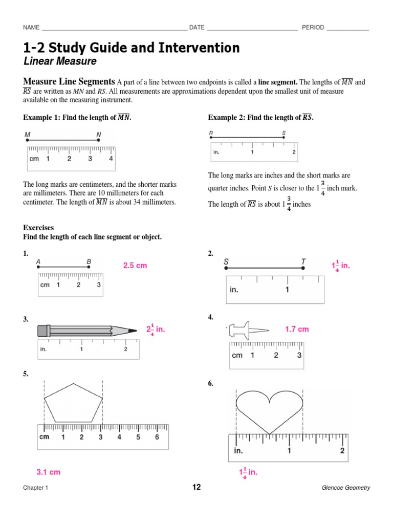 1-2 Study Guide and Intervention: Linear Measure | PDF | Mathematics ...