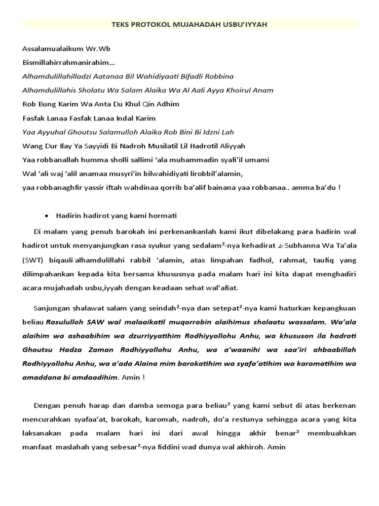 Teks Protokol Mujahadah Usbu | PDF