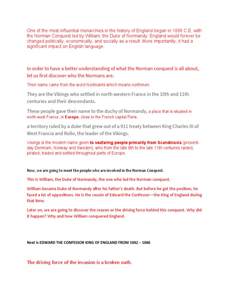 Norman Conquest Script | PDF | Middle Ages | Duchy Of Normandy