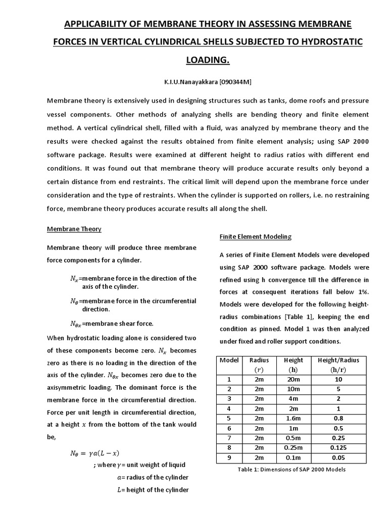 Applicability of Membrane Theory in Assessing Membrane Forces in ...