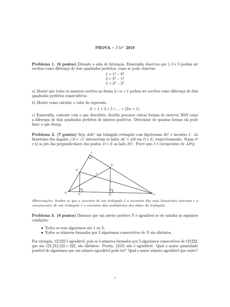 Prova TM2 2019 | PDF | Triângulo | Geometria