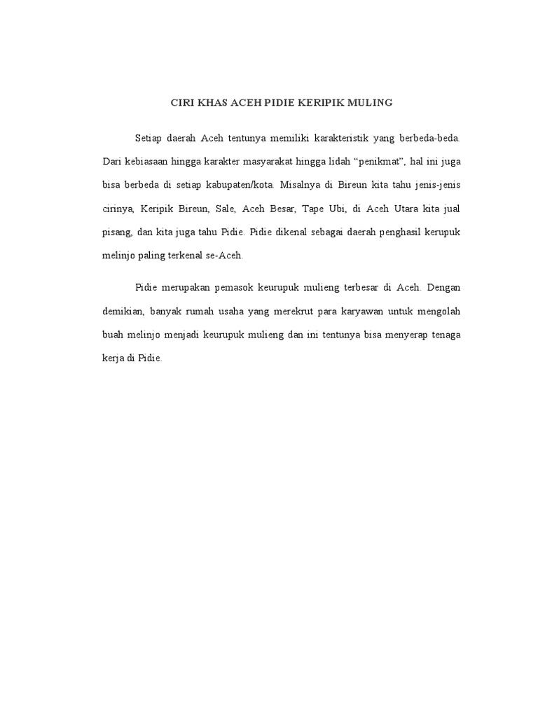 Ciri Khas Aceh Pidie Keripik Muling | PDF