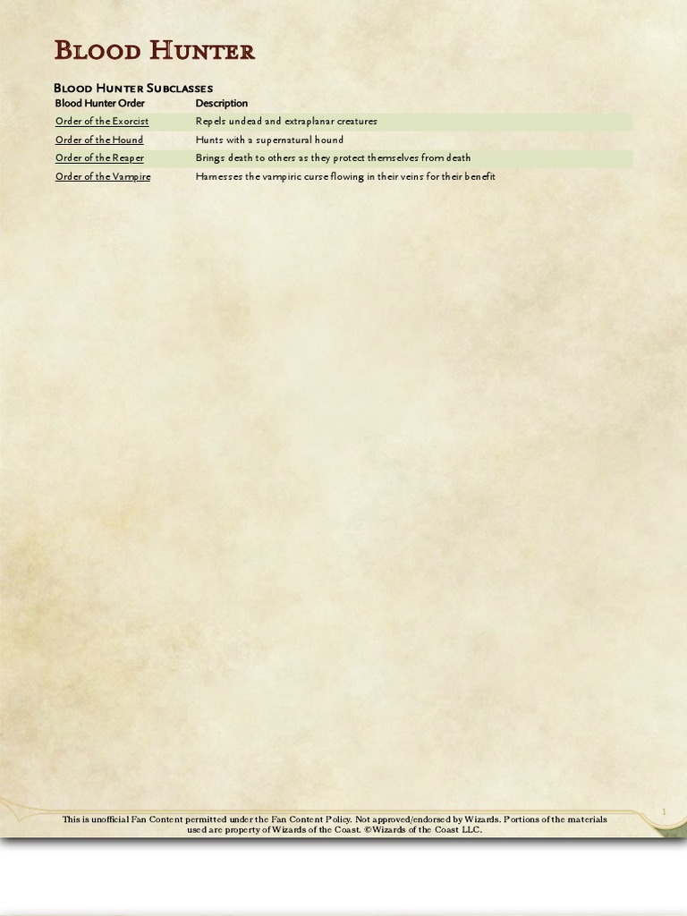 Subclasses Blood Hunter | PDF | Exorcism | Vampires