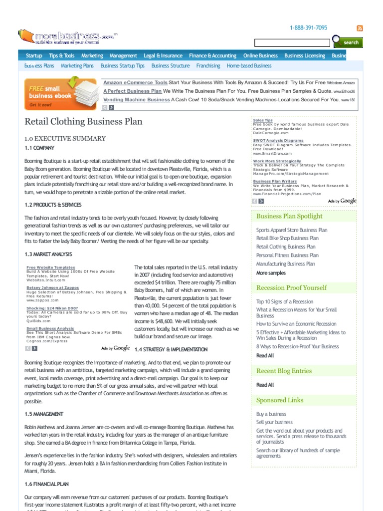 Retail Clothing Business Plan | PDF | Retail | Balance Sheet