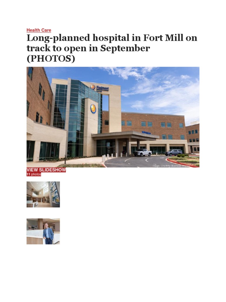 Long-Planned Hospital in Fort Mill On Track To Open in September ...