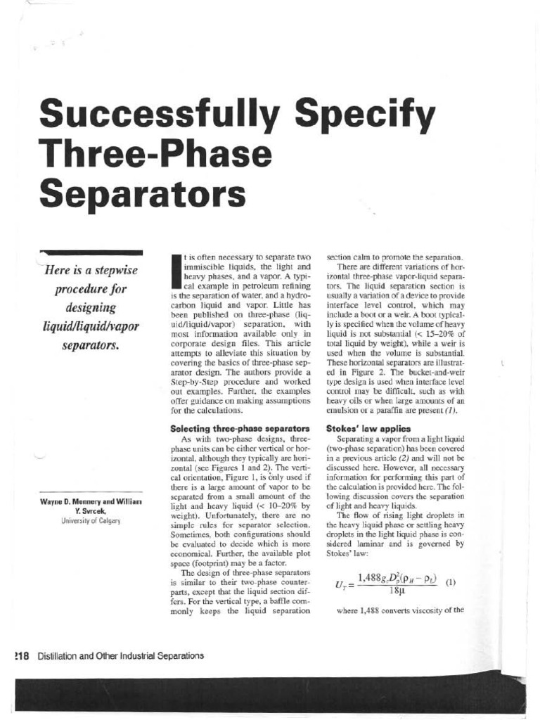 Three Phase Separators | PDF | Condensed Matter Physics | Phases Of Matter
