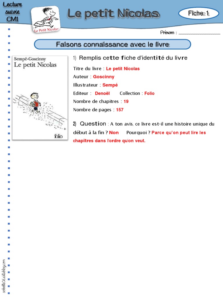 Questions de compréhension - Petit Nicolas | PDF | BD