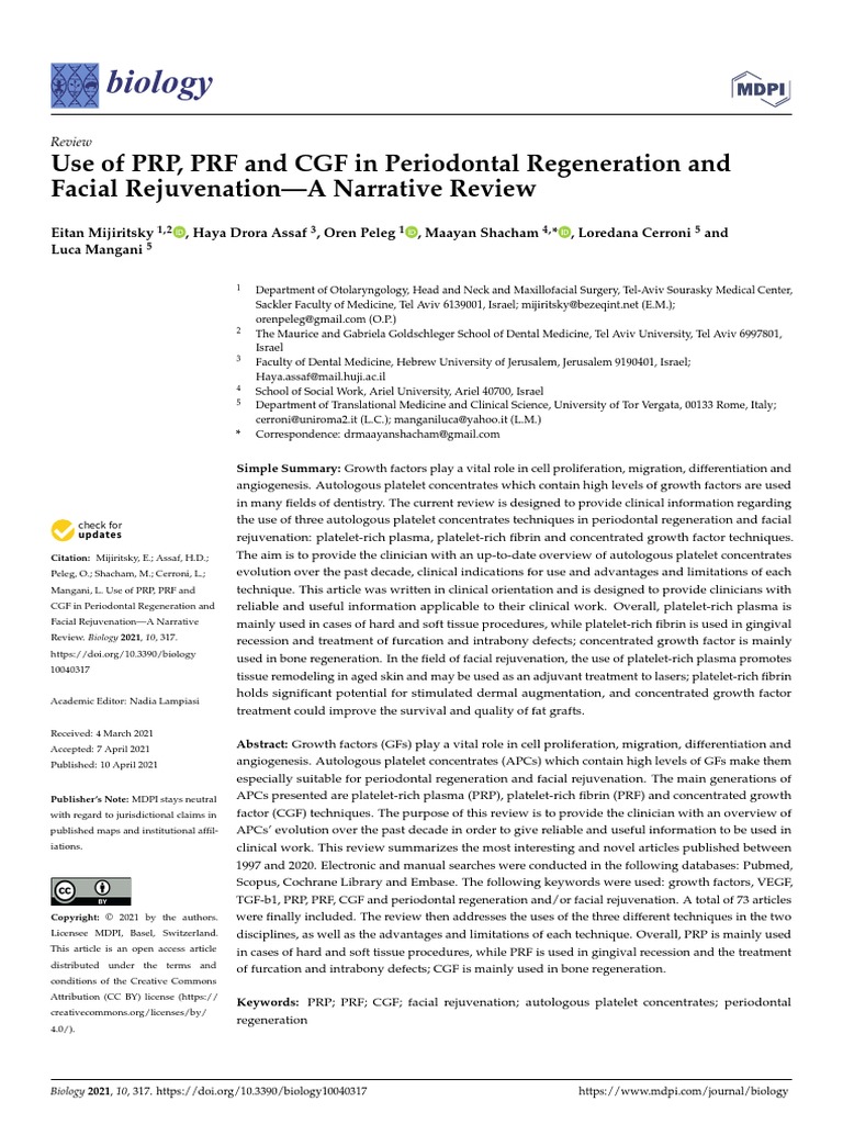 Use of PRP, PRF and CGF in Periodontal Regeneration and | PDF ...