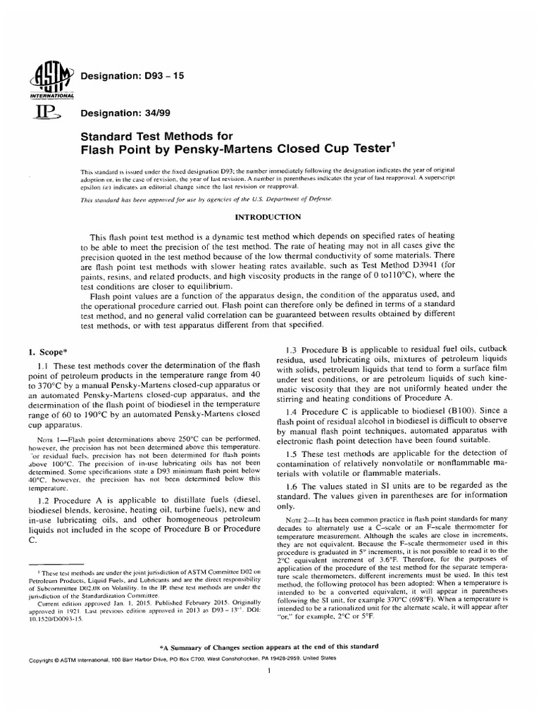 Astm D93-15 | PDF