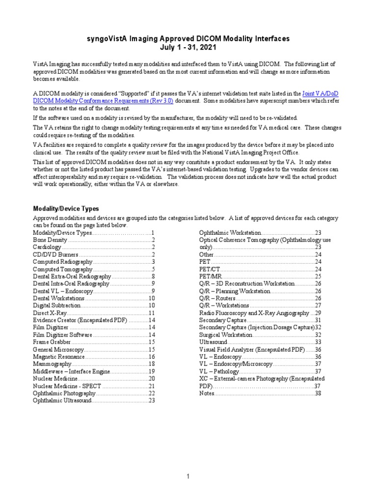 VistA Imaging DICOM Modality Interfaces0721 | PDF | Medical Imaging ...