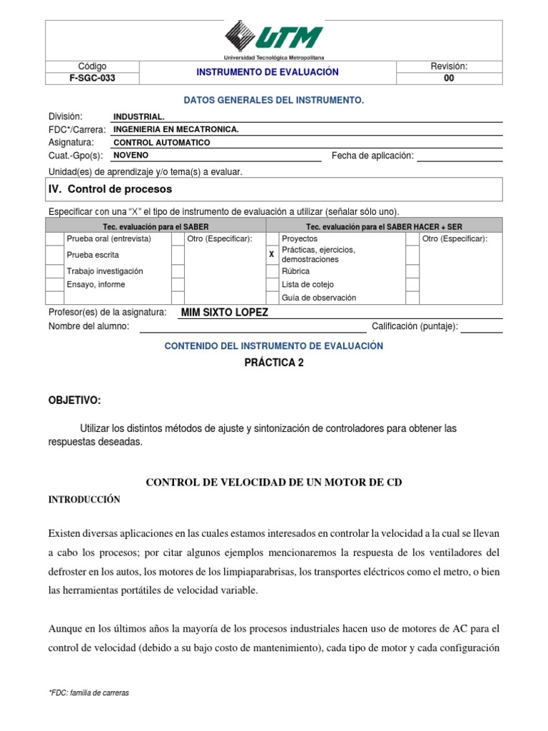 Practica 2 Control Automatico-20222 | PDF | Evaluación | Amplificador operacional