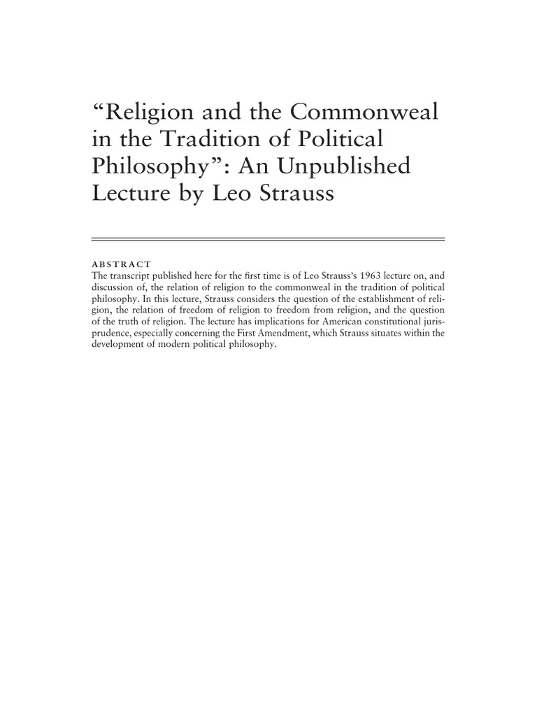 LEO STRAUSS ''Religion & The Commonweal'' (Text.1963) | PDF | Socrates ...