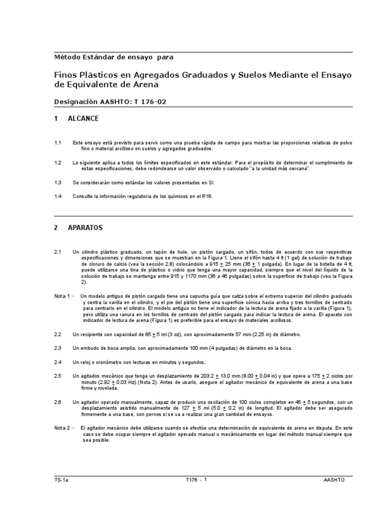 AASHTO T 176, Equivalente de Arena | PDF | Agua | Presión