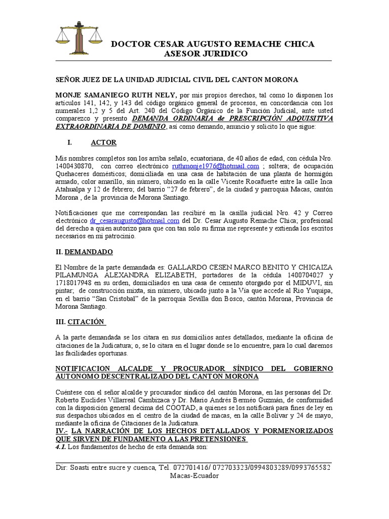 MONJE SAMANIEGO RUTH NELY-Demanda de Prescripción - COGEP | PDF ...