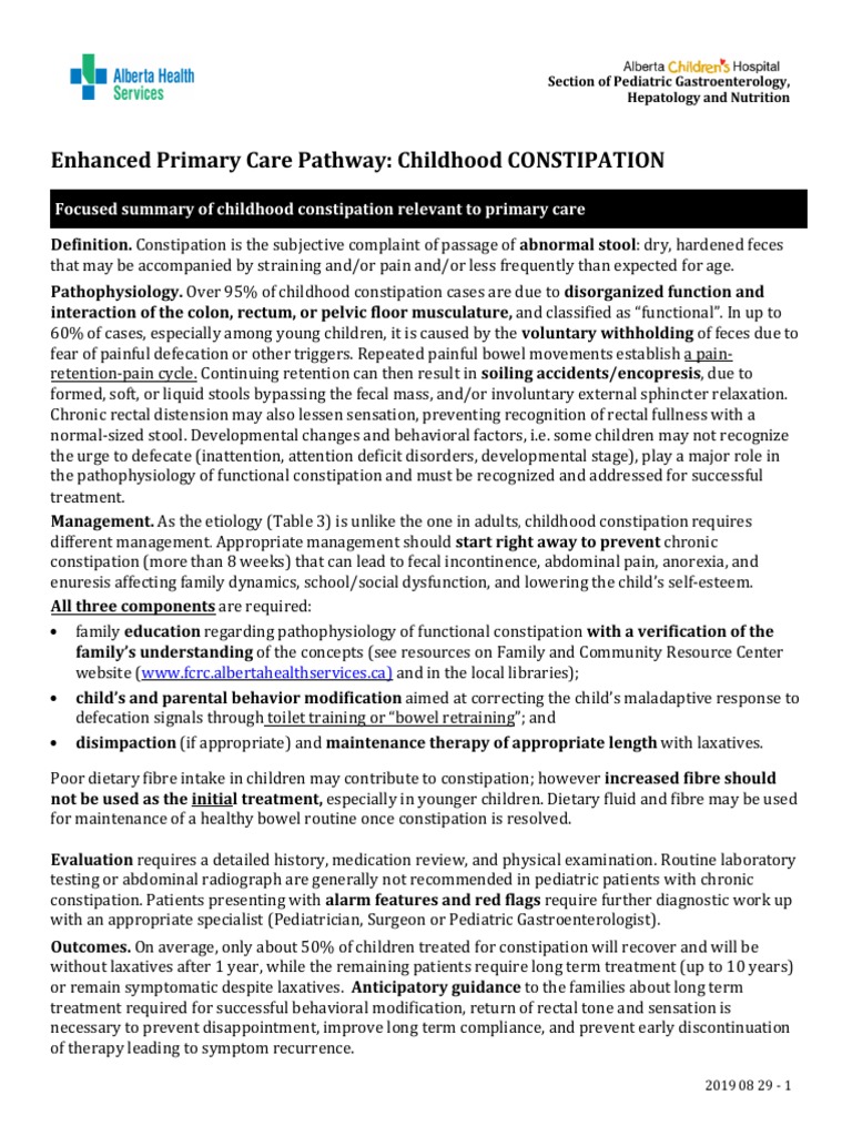 Constipation Primary Care Pathway 2019 | PDF | Constipation | Rectum