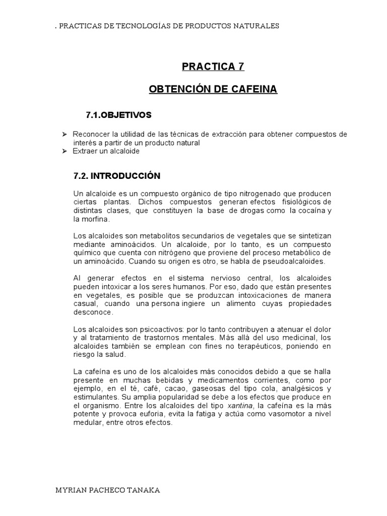 PRACTICA7 | PDF | Alcaloide | Cafeína