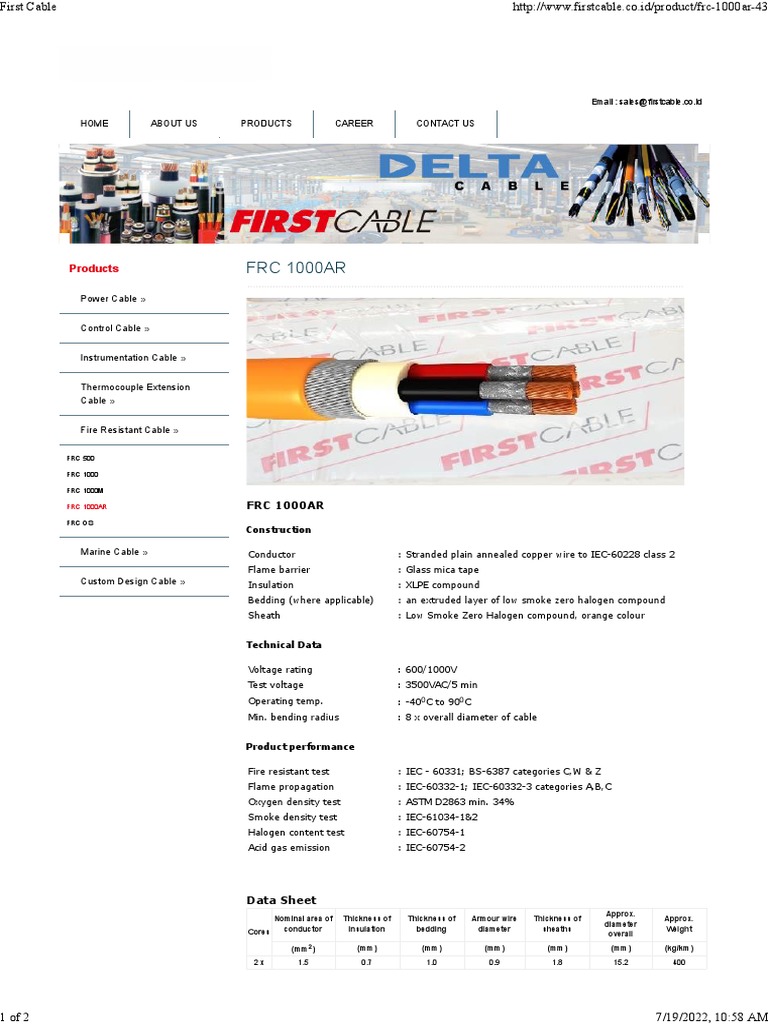 First Cable FRC 1000AR Datasheet | PDF | Wire | Electricity