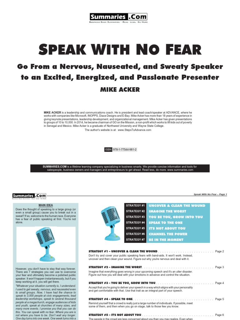 Speak With No Fear | PDF | Public Speaking | Breathing