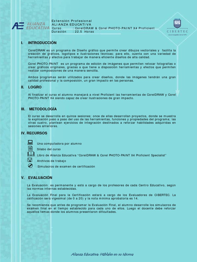 Silabo Corel DRAWCorel PHOTOPAINTX4 Proficient | PDF | Diseño | Dibujo