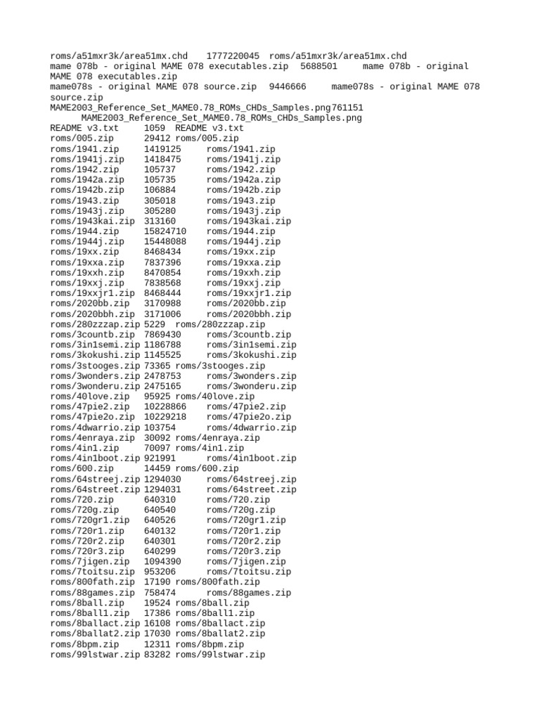 MAME2003 Reference Set MAME0.78 ROMs CHDs Samples Torrent | PDF | Commando