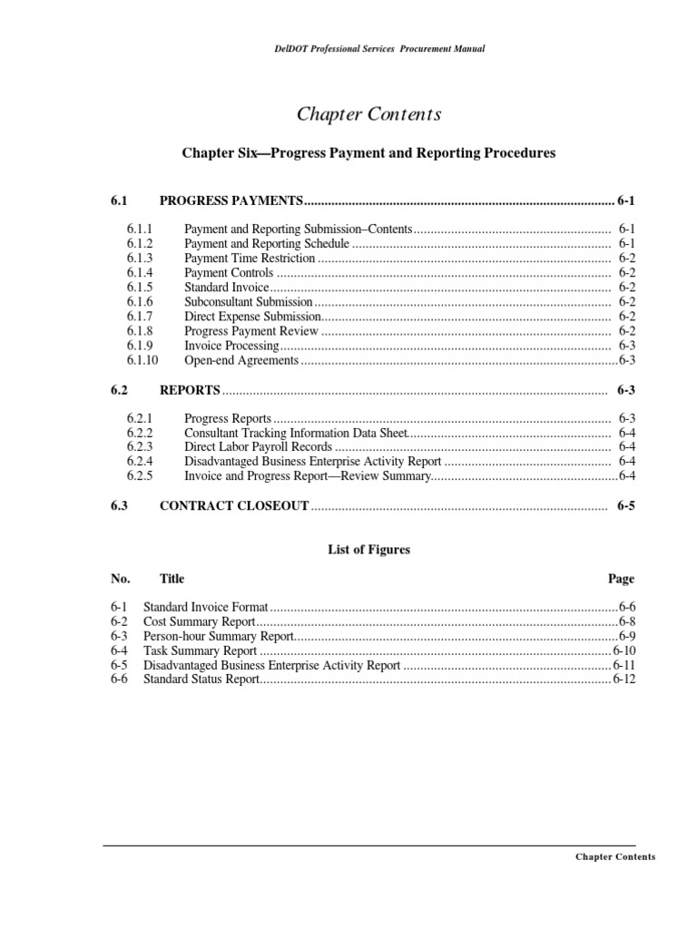 Chapter Contents: Chapter Six-Progress Payment and Reporting Procedures ...