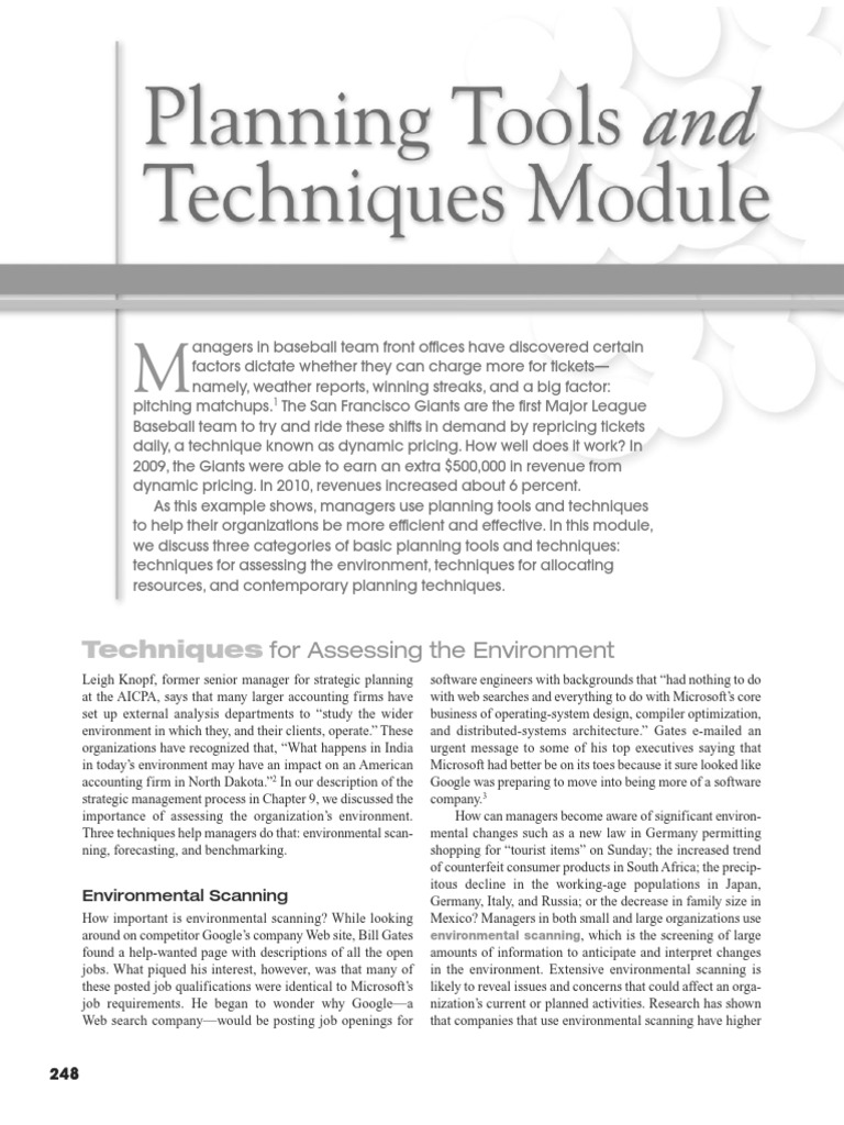 Planning Tools for Effective Management | PDF | Forecasting | Budget