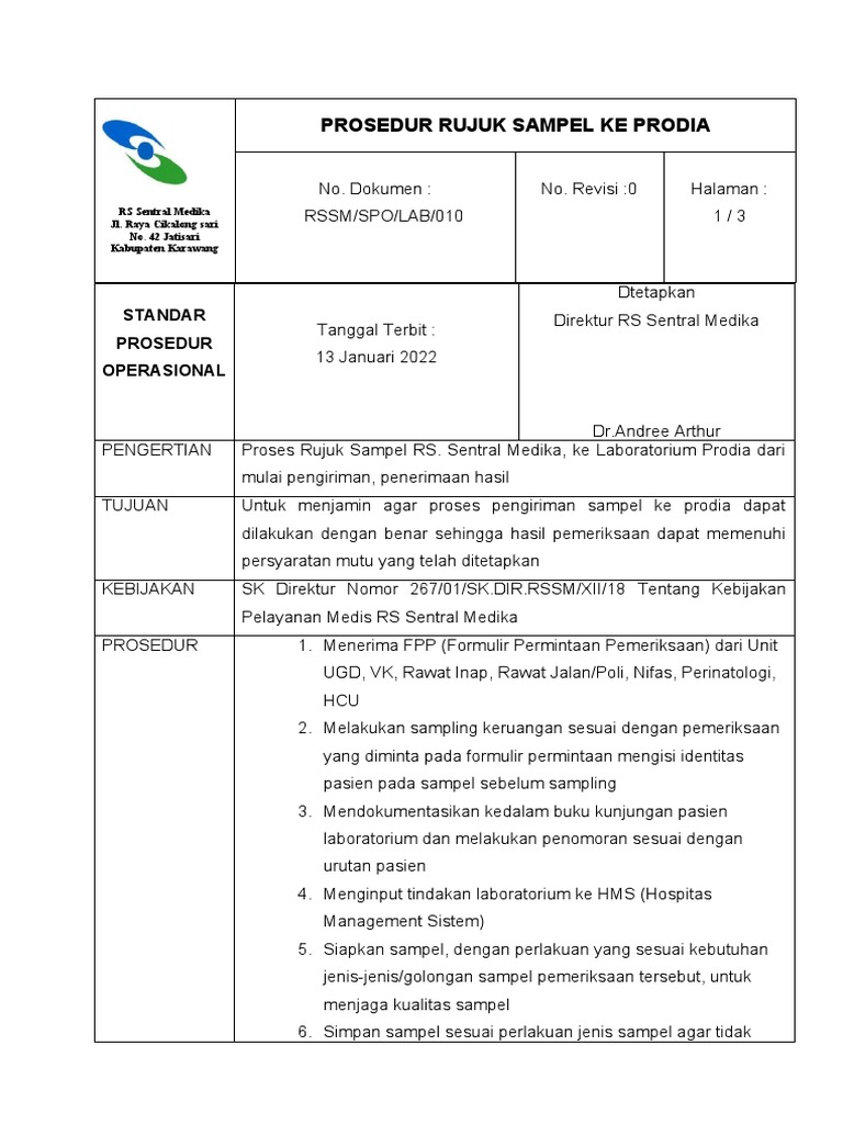 Prosedur Rujuk Sampel ke Prodia RS Medika | PDF | Kesehatan Holistik | Teknologi & Rekayasa