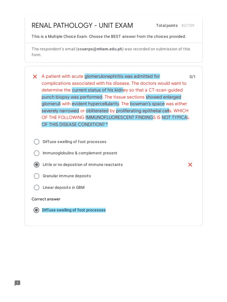 Renal Pathology Unit Exam | PDF | Kidney | Medical Specialties