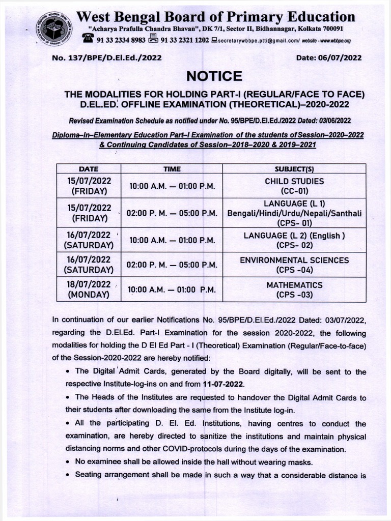 Exam Modalities For D.El - Ed Part-I - 2020-222 | PDF | Test (Assessment)