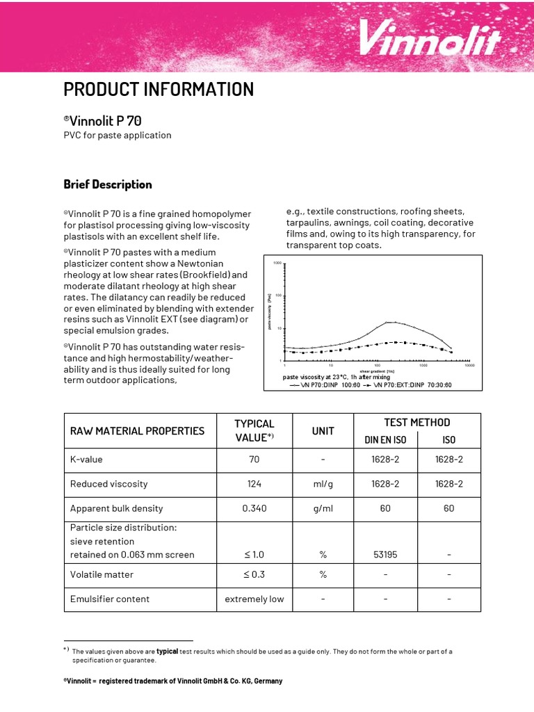 Product Information: Vinnolit P 70 | PDF | Rheology | Polyvinyl Chloride