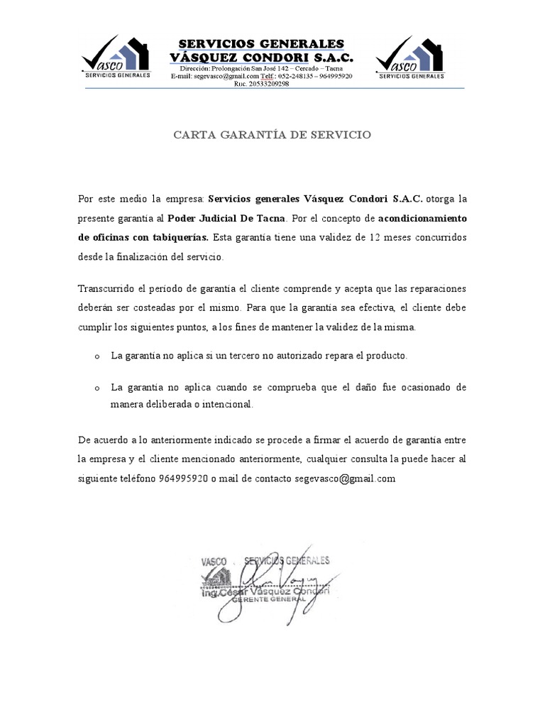 CARTA DE GARANTIA | PDF
