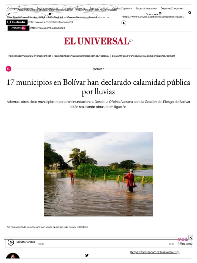 17 Municipios En Bolívar Han Declarado Calamidad Pública Por Lluvias