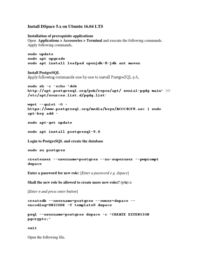 Comando Dspace 5 Bionico | PDF | Sudo | Postgre Sql