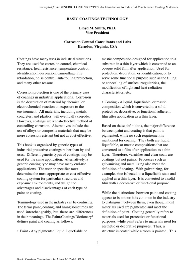 Basic Coatings Technology | PDF | Epoxy | Corrosion