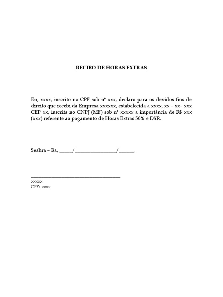 Recibo Horas Extras | PDF