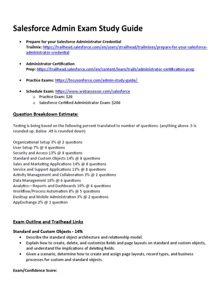 Salesforce Admin Exam Study Guide | PDF | Sales | Cloud Computing