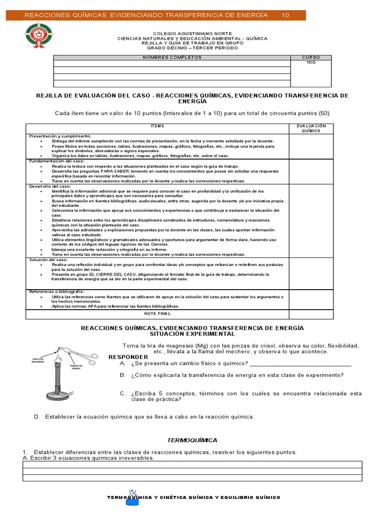 Rejilla y Guìa de Trabajo Transferencia de Energìa | PDF | Entalpía | Calor