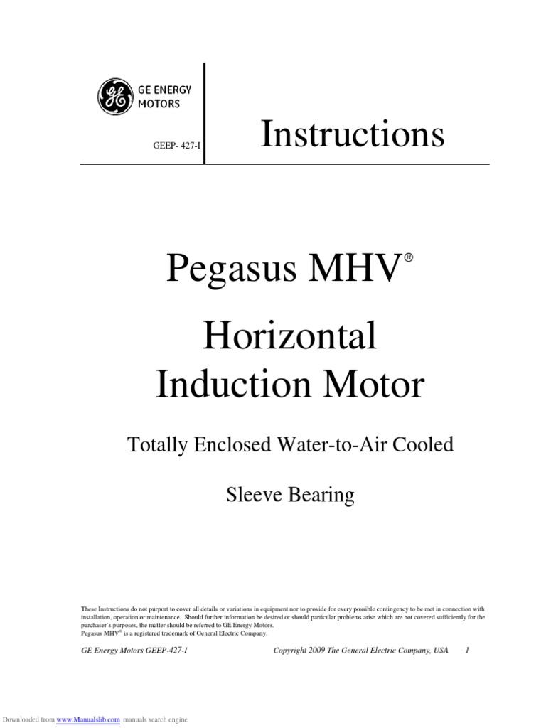 Pegasus MHV Horizontal Induction Motor: Instructions | PDF | Electric ...