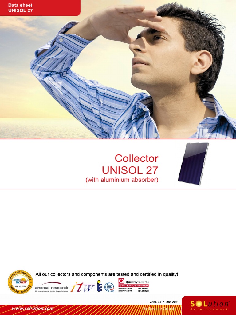UNISOL 27 Flat Plate Collector Data | PDF | Heat Transfer | Pressure