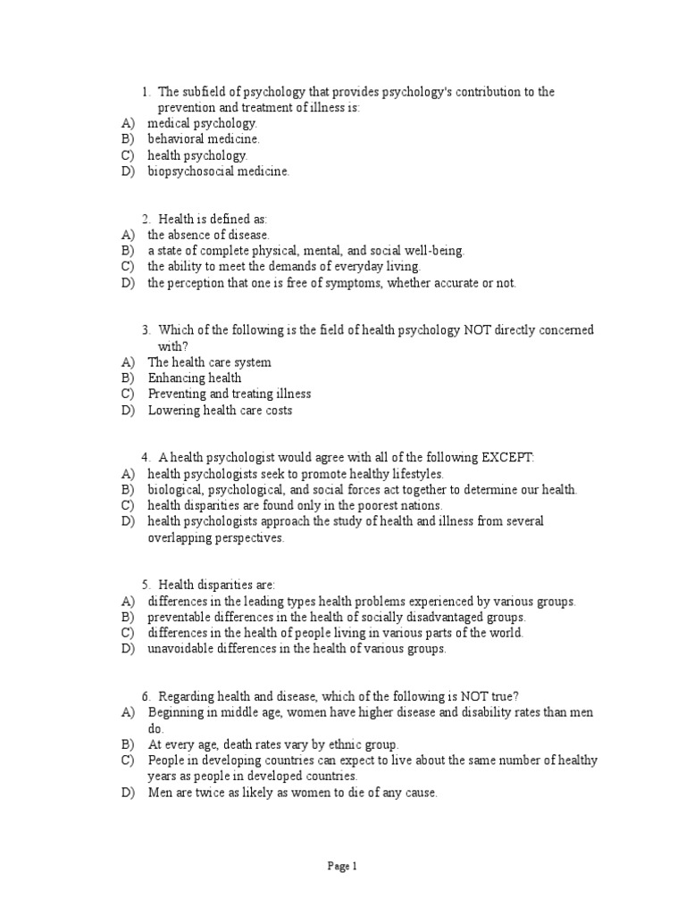 Chapter 1 - Multiple Choice | PDF | Psychology | Health Psychology