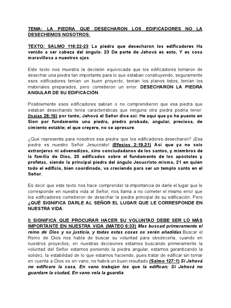 La Piedra Que Desecharon Los Edificadores No La Desechemos Nosotros | PDF | Religión y ...
