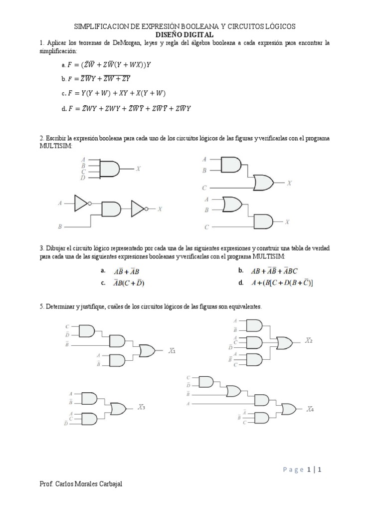 TAREA SIMPLIFICACION EXPRESION BOOLEANA Y CIRCUITOS LOGICOS Ver2 | PDF
