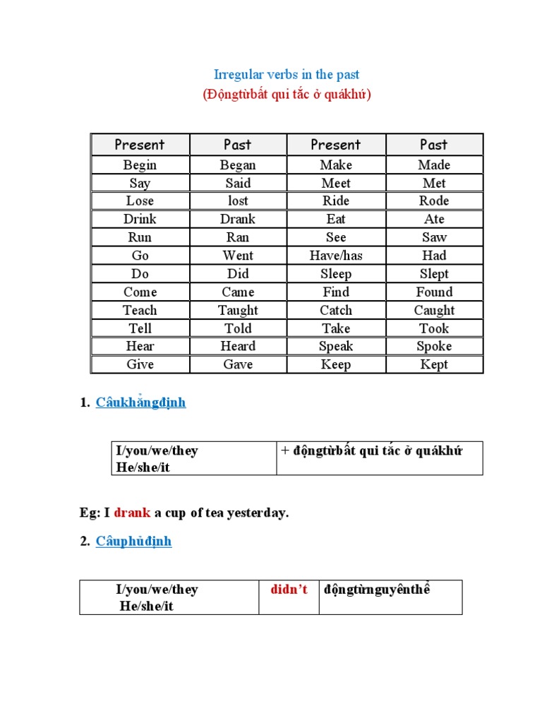 Past Tense Irregular Verbs Guide | PDF