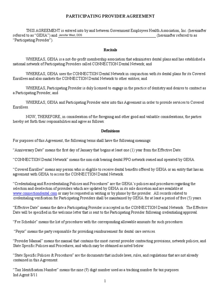 Geha - Participating Provider Agreement Fillable | PDF | Arbitration ...