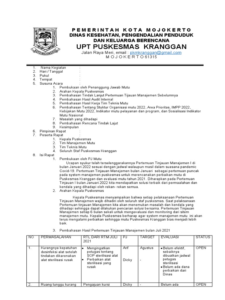 Mutu-Notulen RTM 1 | PDF