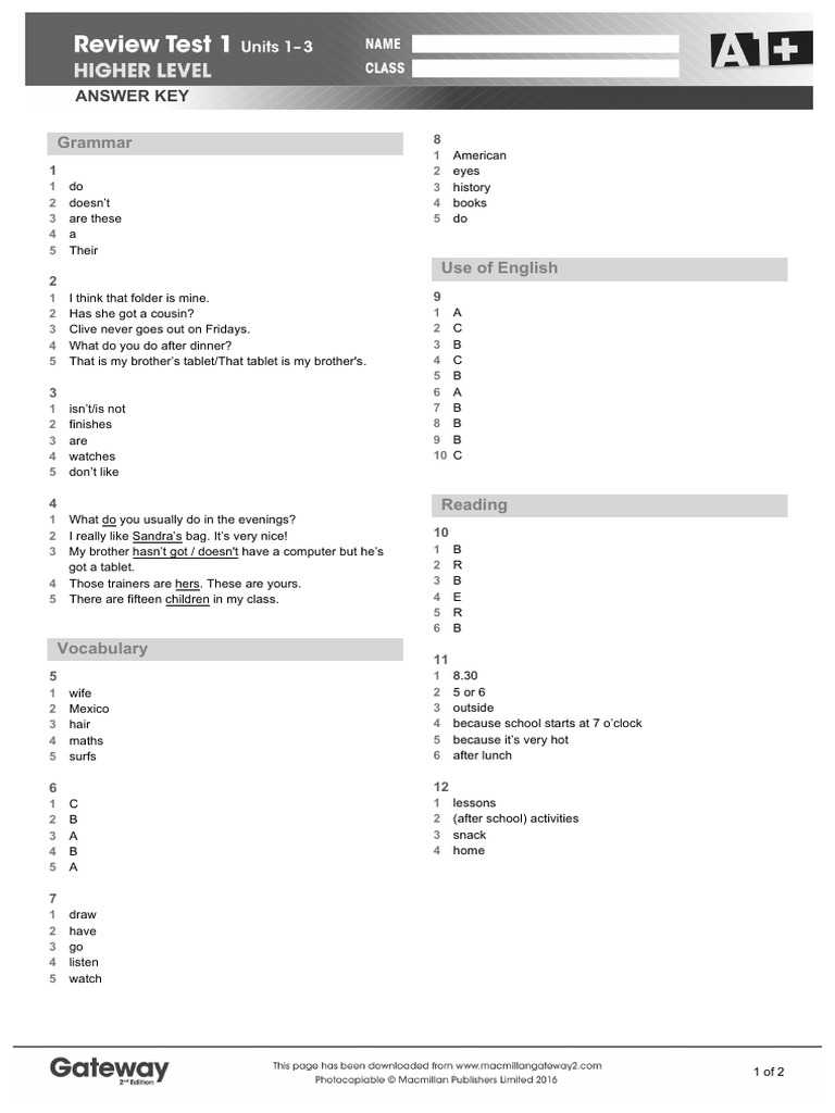 A1+ English Test Answer Key | PDF | Cognitive Science | Vocabulary