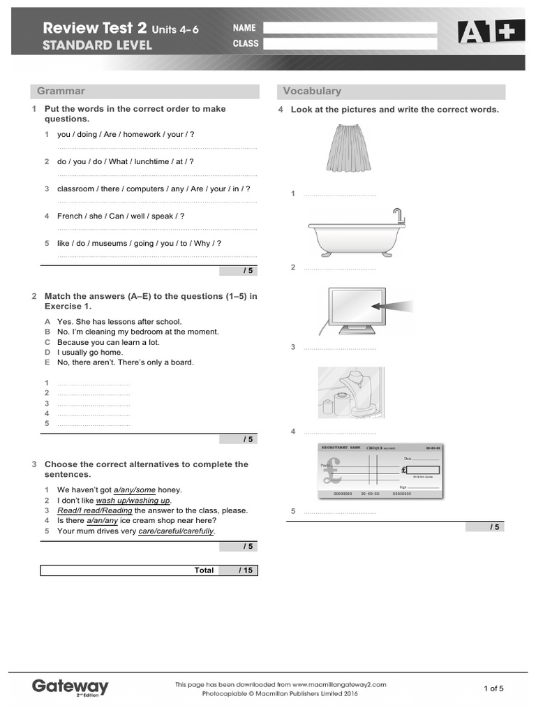 A1+ Review Test 2 Standard | PDF | Recipe